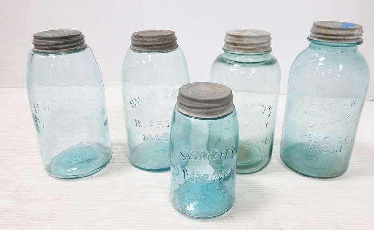 Assorted Mason fruit jars, includes: 1/2-Gallon No. 13, 1/2-Gallon ...