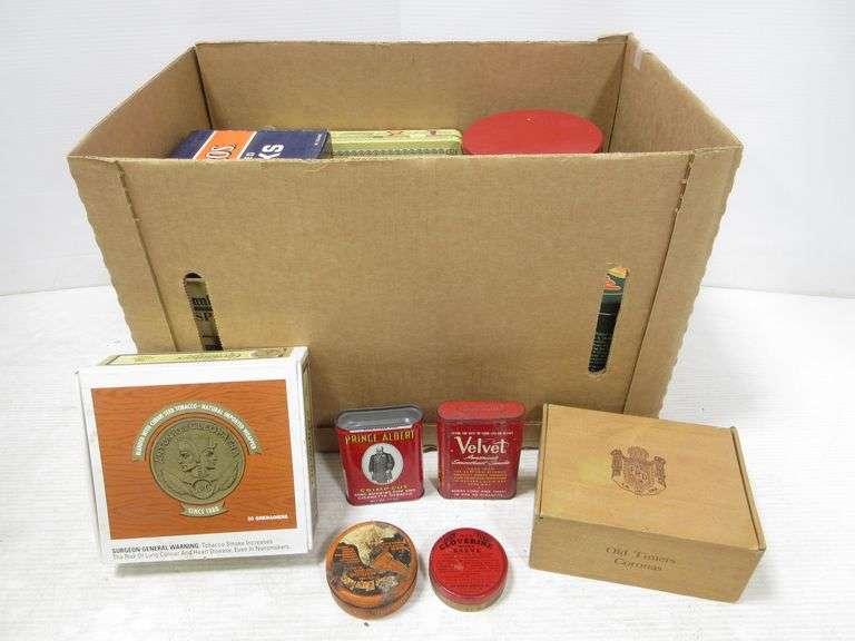 (12) Tins, includes: 4- Tobacco, 1- Hinged Whitman Sampler tin, 4 ...