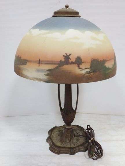 Antique Pittsburgh lamp brass and Glass Co. brass lamp with hand ...