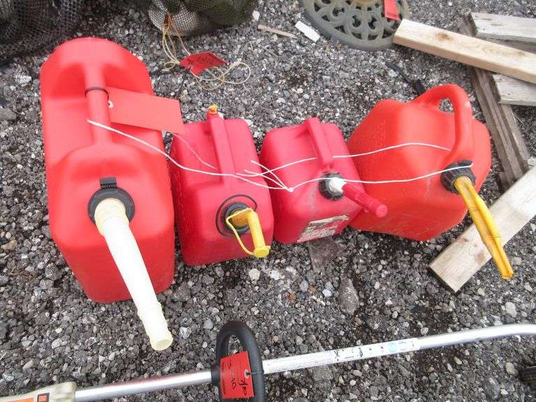 (4) Gas cans, includes: Two: 5-Gallon, 2-Gallon, and 2.5-Gallon ...