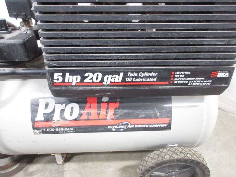 Pro Air 20-gallon air compressor with hose, 5 HP, includes a 3/8" air ...