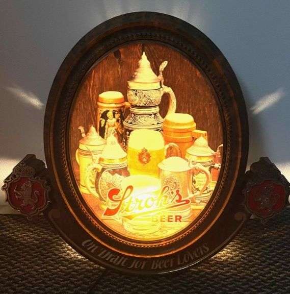 Lighted Stroh's beer sign, 20"W x 19"H, tested and works, used ...