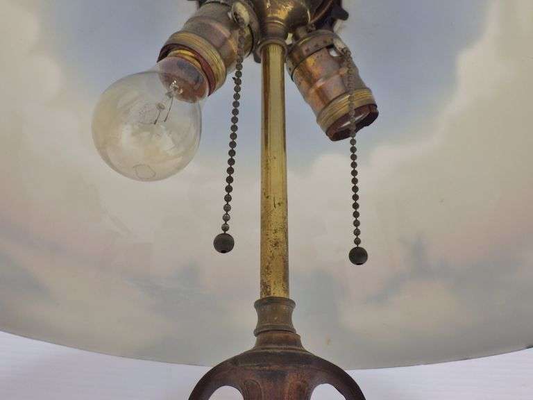 Antique Pittsburgh lamp brass and Glass Co. brass lamp with hand ...