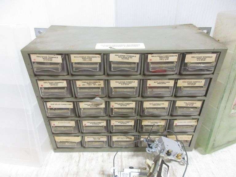 (25) Drawer parts organizers with lots of electrical terminal ...
