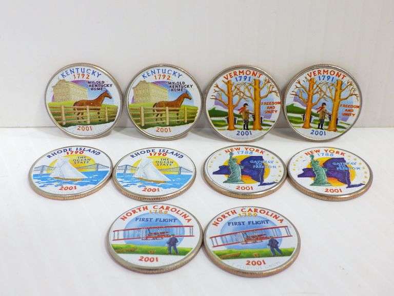 (10) Colorized 2001 state quarters - Albrecht Auction Service