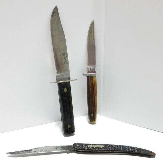 (3) Vintage hunting and fishing knives, includes: 1- Utica Sportsman ...