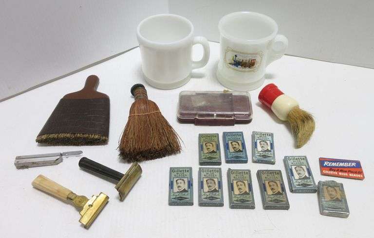Hazel Atlas and Avon shaving cups, peerless shaving brush, (40 ...