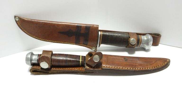 (2) Vintage Kinfolk hunting knives, one is marked 315, the other is ...