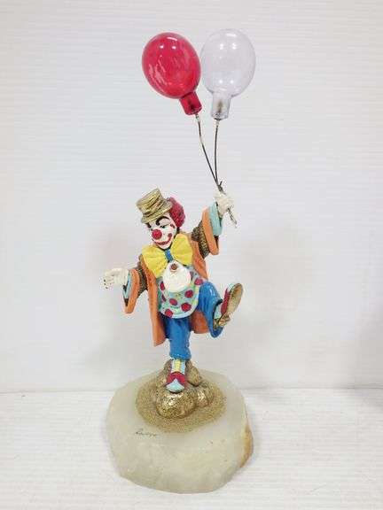 Ron Lee signed Hobo Joe with balloons 24KT clown statue on onyx stone ...