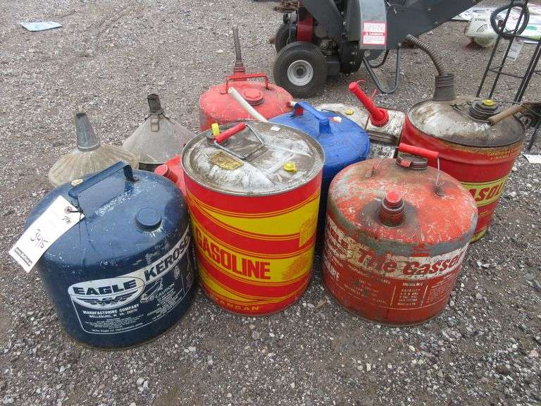 (4) 5-Gallon gas cans, 2.5-Gallon gas can, 1-Gallon gas can, (2) 5 ...