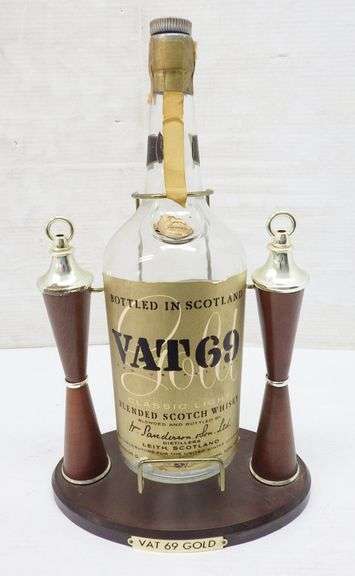 Vintage Vat 69 Scotch Whiskey decanter, 10"W x 18"H, good, has wear ...