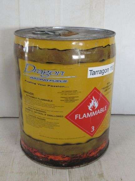 5-Gallon Can of Dragon racing fuel, empty - Albrecht Auction Service