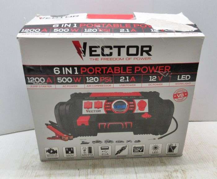 Vector 6-in-1 portable power 1200A jump start, 500W AC power, 120 PSI ...