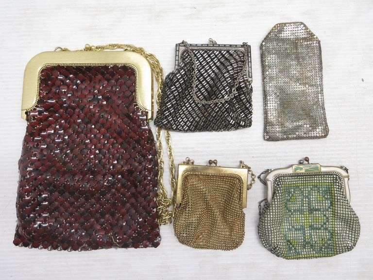 (5) Antique mesh purses, includes: 4- Whiting & Davis, up to 6"W x 10"L ...
