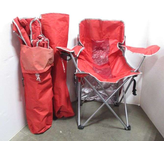 (2) Red folding chairs with bags - Albrecht Auction Service