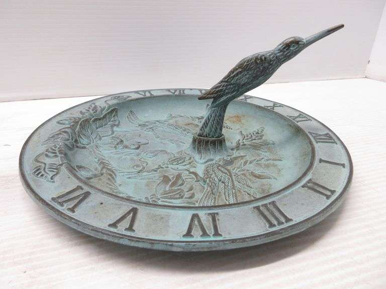 Heavy brass sundial with bird bath, 10"Dia, very clean, great ...