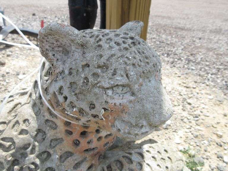 Concrete garden statue, leopard on log, 27" x 14", normal wear ...