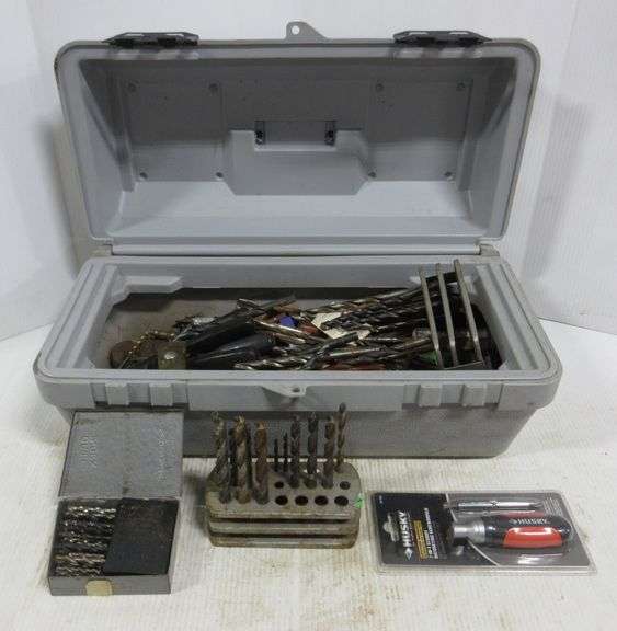Toolmaster tool box filled with drill bits and other misc. tools, 19"W ...