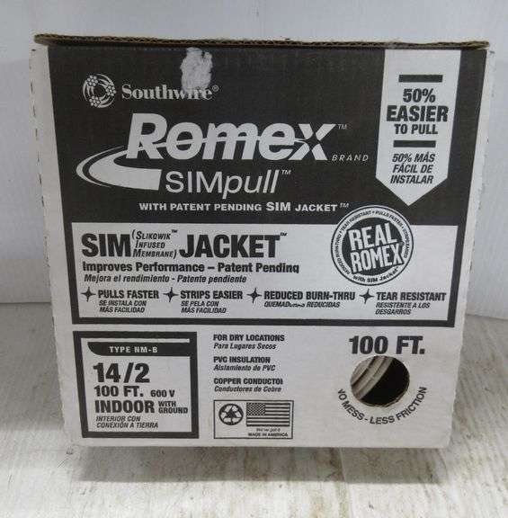 Southwire Romex simpull 100' 14/2 wire, indoor with ground, NIB - Albrecht Auction Service