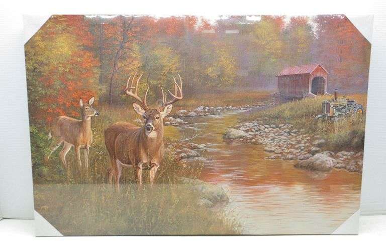 Wall art tilted "John Deere and Jane Doe" with whitetail deer by a ...