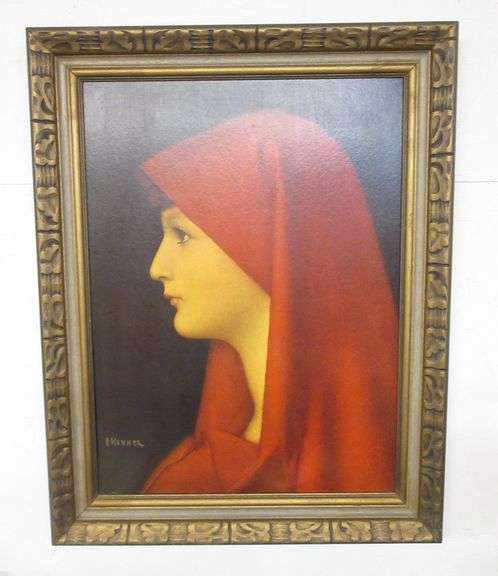 Large vintage Saint Fabiola portrait, Jean-Jacques Henner print on wood ...