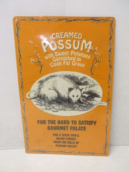 Modern metal creamed possum sign, approx. 11" x 17", sealed - Albrecht ...