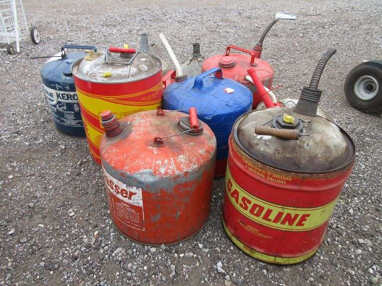 (4) 5-Gallon gas cans, 2.5-Gallon gas can, 1-Gallon gas can, (2) 5 ...