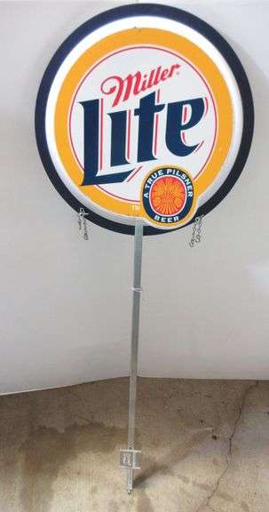 Miller Lite beer sign, 52"L, pole and sign, sign- 19"W, with mounting ...