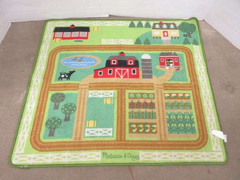 Melissa & Doug Farm Scene Rug, 39" x 36", in good condition, some wear ...