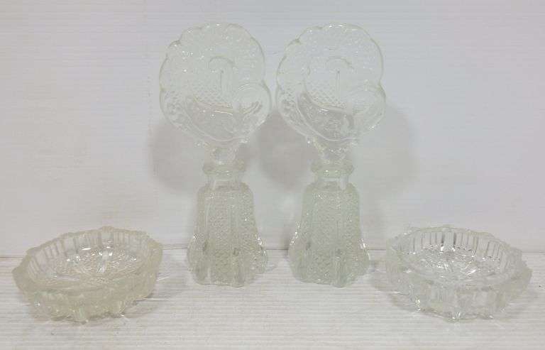 Glass dresser set, from the 1950's, up to 7"H - Albrecht Auction Service