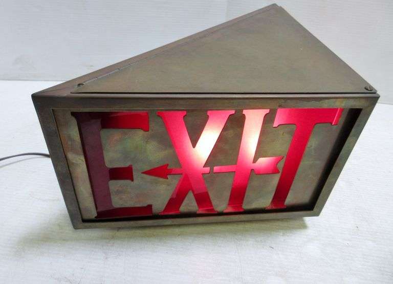 1920s Copper Exit Sign, Lighted Copper with Red Glass, Removed from ...