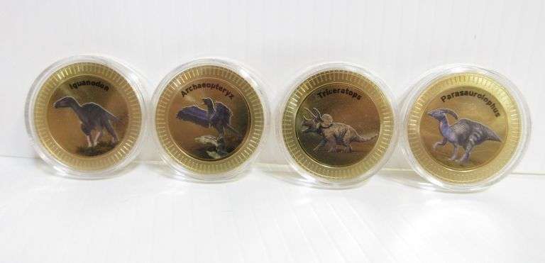 (4) Novelty Dinosaur Coins - Albrecht Auction Service