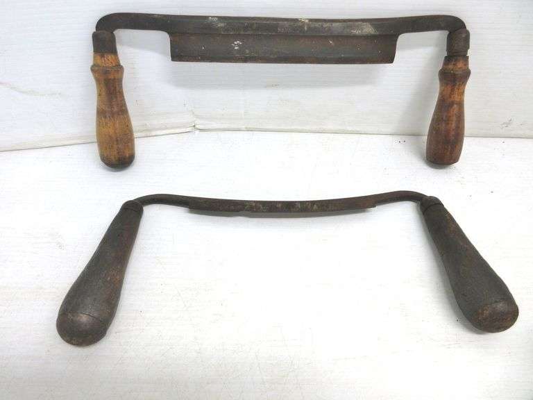 (2) Antique woodworking draw knives, include: 1- Fulton draw knife ...