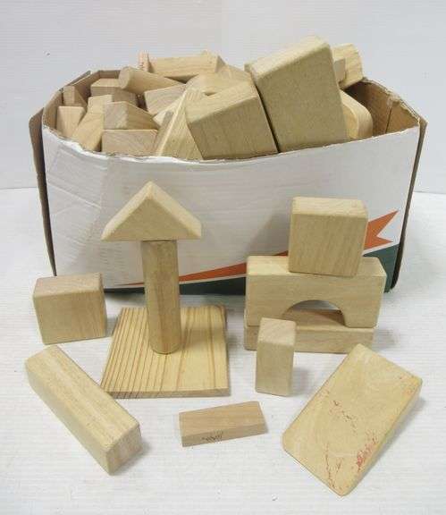 Large box of wood play blocks, some Jenga blocks mixed in, box- 12" x ...