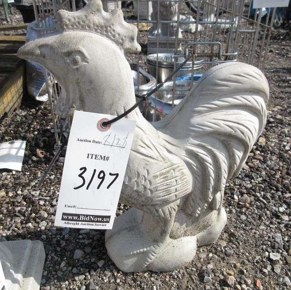 Concrete chicken statue, 15"H, good - Albrecht Auction Service