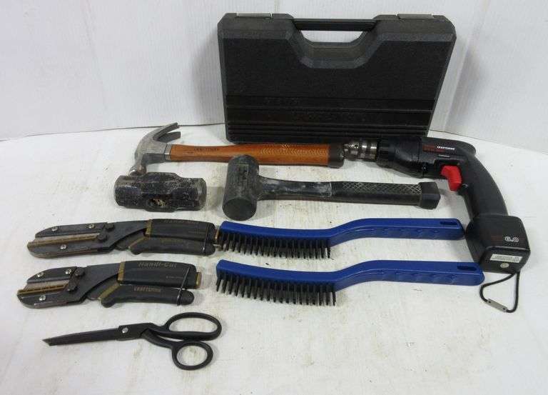 Craftsman ratchet and socket set in box, Craftsman hammer, (2) handi ...