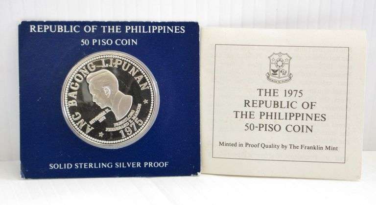 1975 Philippines 50 Piso coin, 27.4g of sterling silver, 0.8149 ASW ...