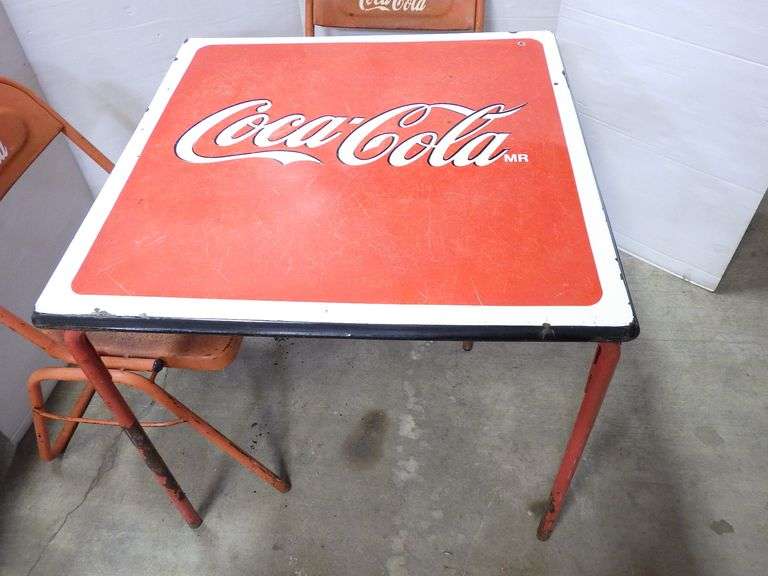 Vintage Coca-Cola table with (2) chairs, table has porcelain top and ...