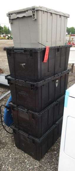 (5) Commercial grade totes/shipping/storage containers with flip down ...