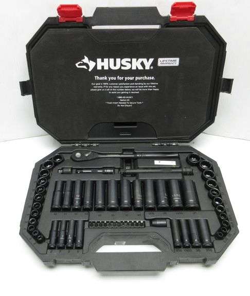 Husky 60-Piece mechanics tool set, 3/8" drive universal knurled sockets ...