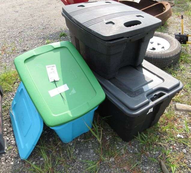 51-Gallon, 27-Gallon, and (2) 18-Gallon totes with lids, washed and ...