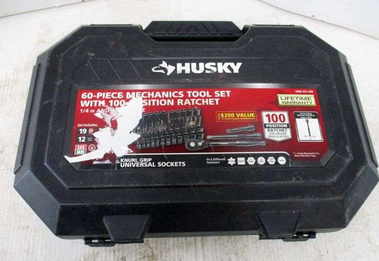 Husky 60-Piece mechanics tool set, 3/8" drive universal knurled sockets ...
