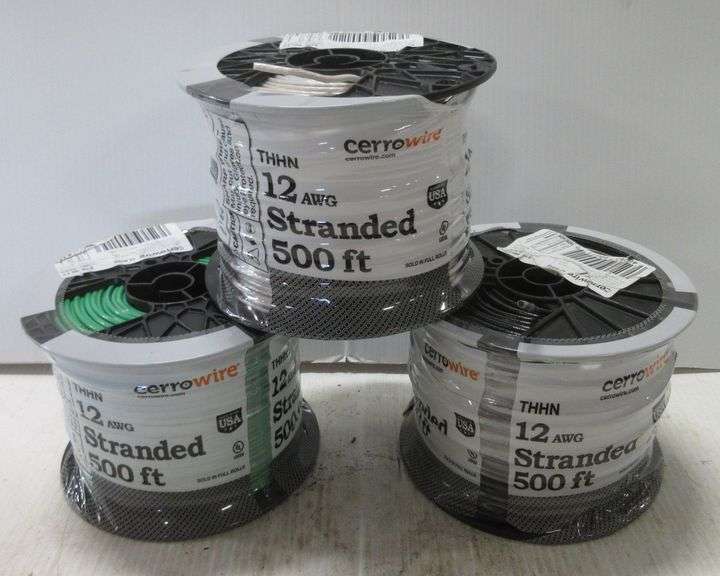 Cerro wire 12 AWG stranded 500' roll, THHN wire, (3) rolls, black ...