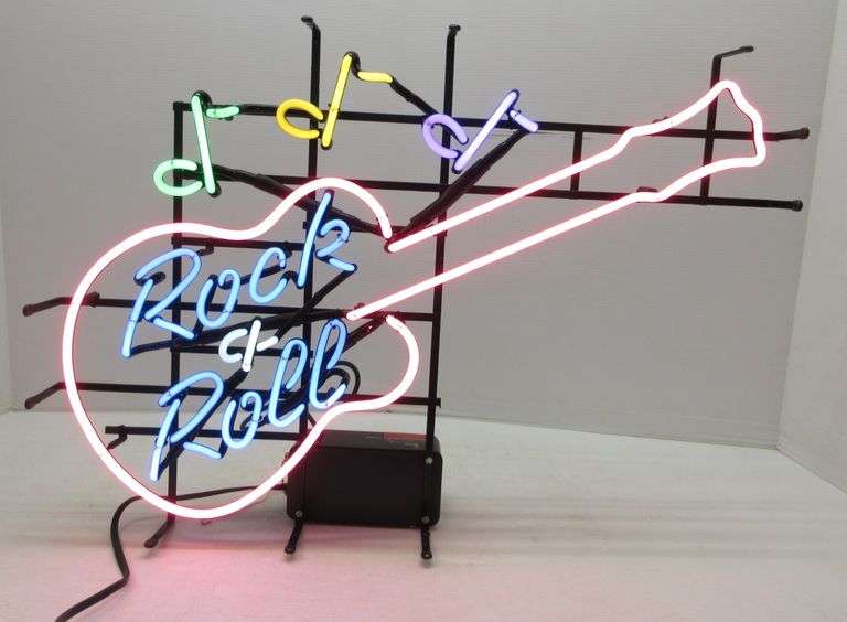 Rock and roll neon restaurant/bar window sign, approx. 33"W x 6"D x 23 ...