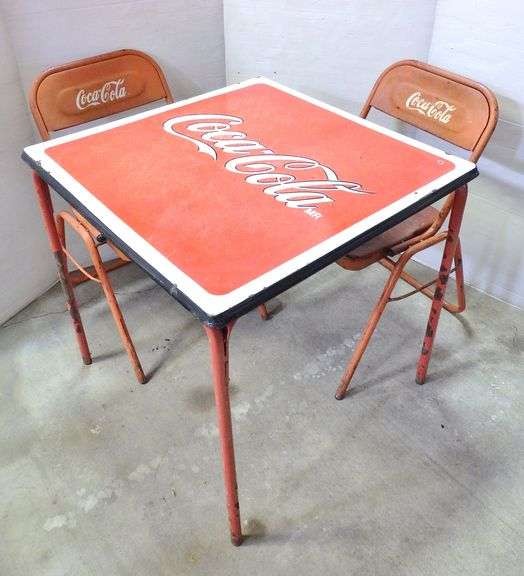 Vintage Coca-Cola table with (2) chairs, table has porcelain top and ...