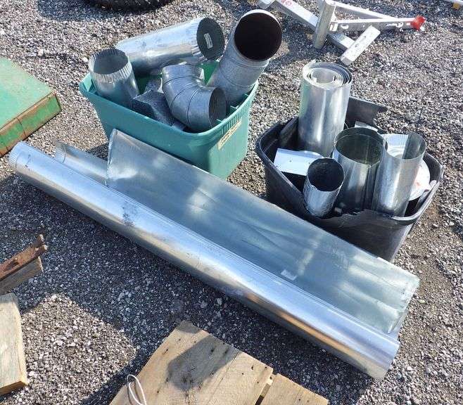 (2) Bins of 4" and 6" galvanized heat duct fitting, has a roll of 24" x ...