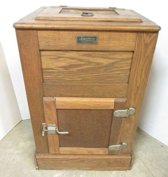 Antique Oak the Sanitary Refrigerator Company, ice box with antique ice ...