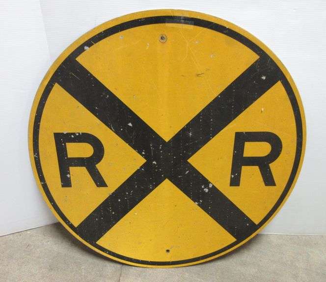 Round Railroad Crossing Sign, Black and Yellow - Albrecht Auction Service