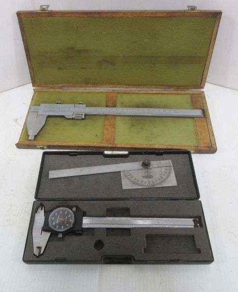 9 1/2" Helios sliding caliper, 6" Dial caliper, and Craftsman ...