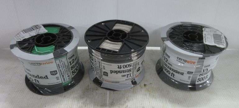 (3) 500' Rolls of Cerro Wire 12 AWG stranded THHN wire, black, white ...
